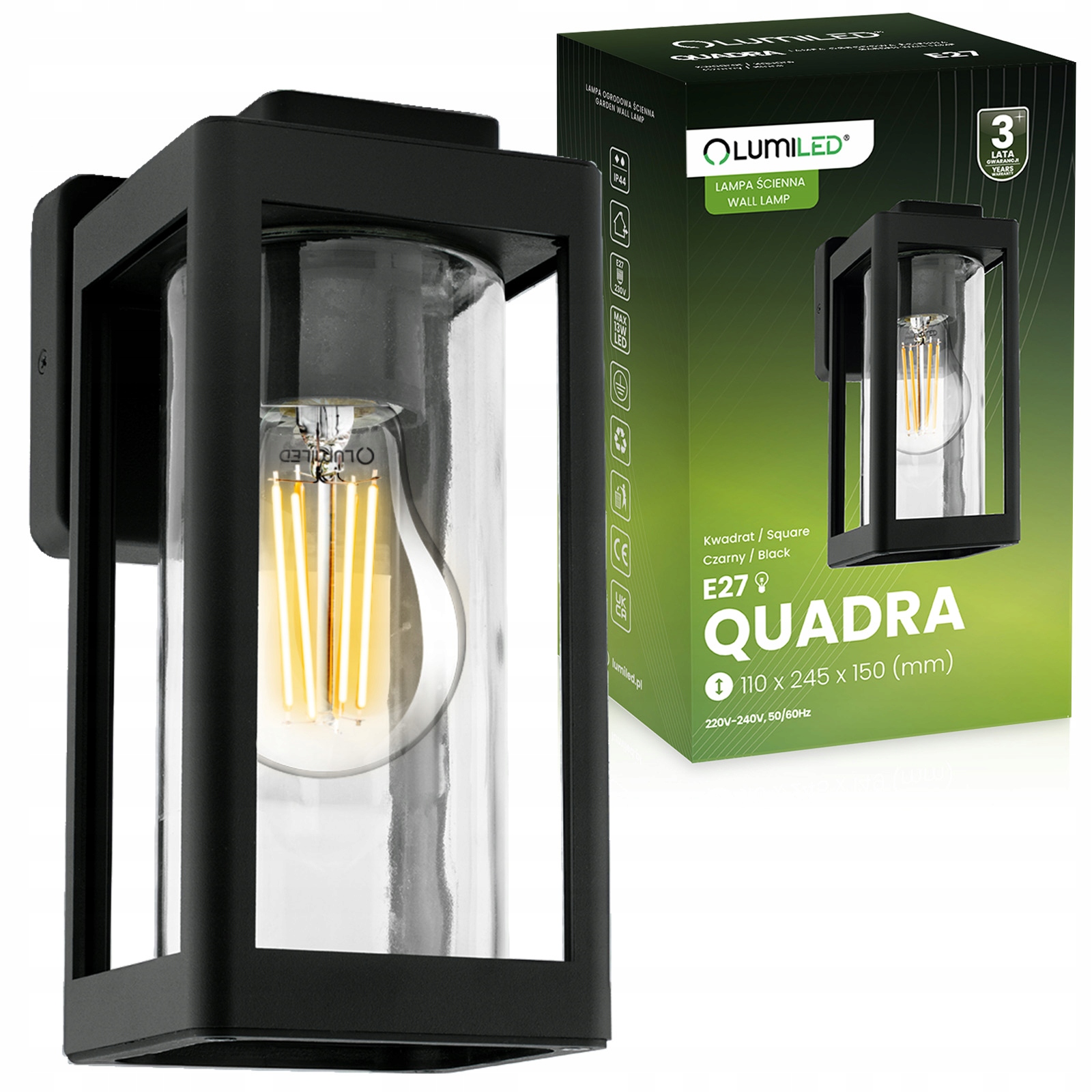 Kinkiet Zewnętrzny Lampa Elewacyjna Ogrodowa ŚCIENNA LED E27 LATARNIA ...