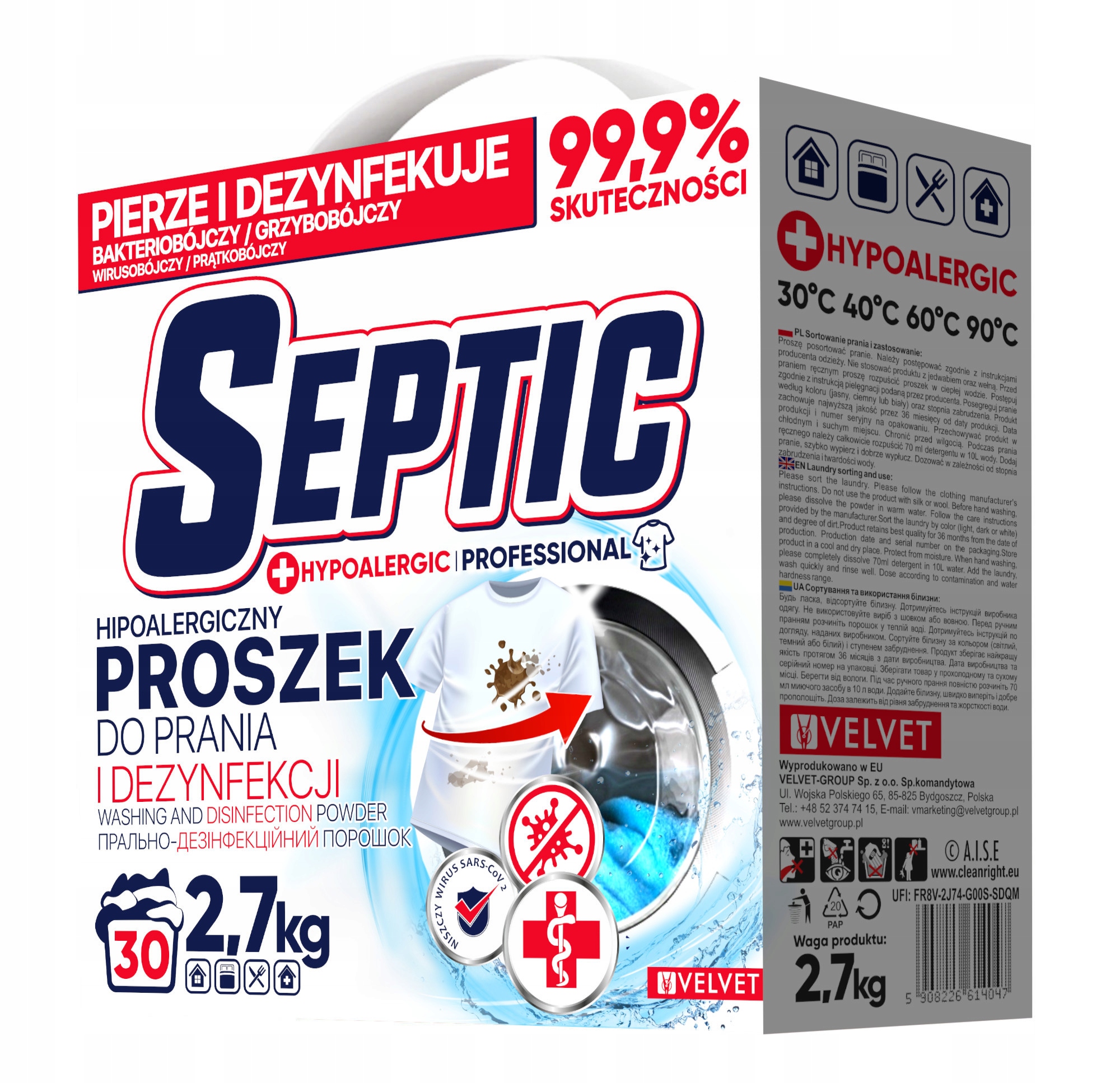 PROSZEK DO PRANIA DEZYNFEKUJĄCYSEPTIC PROFESSIONAL 2,7 kg UNIWERSALNY ...