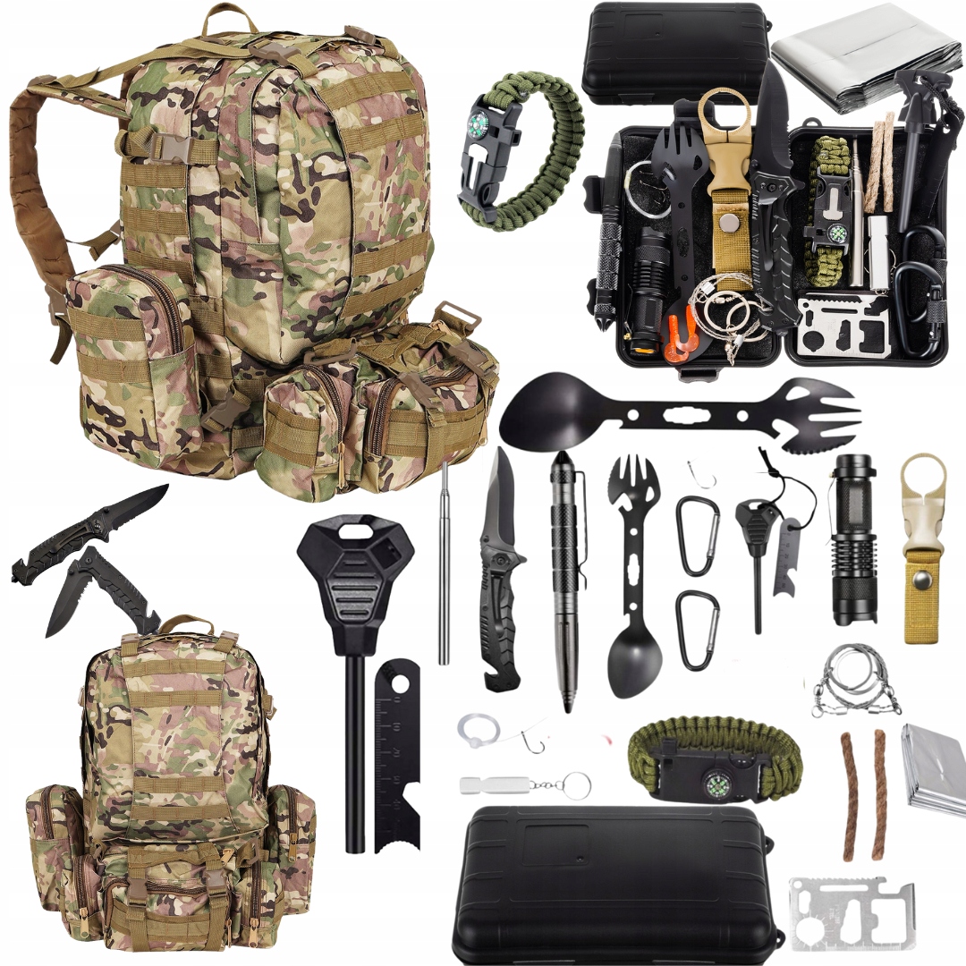 Zestaw survivalowy Plecak wojskowy turystyczny duży XL 48L. survival ...