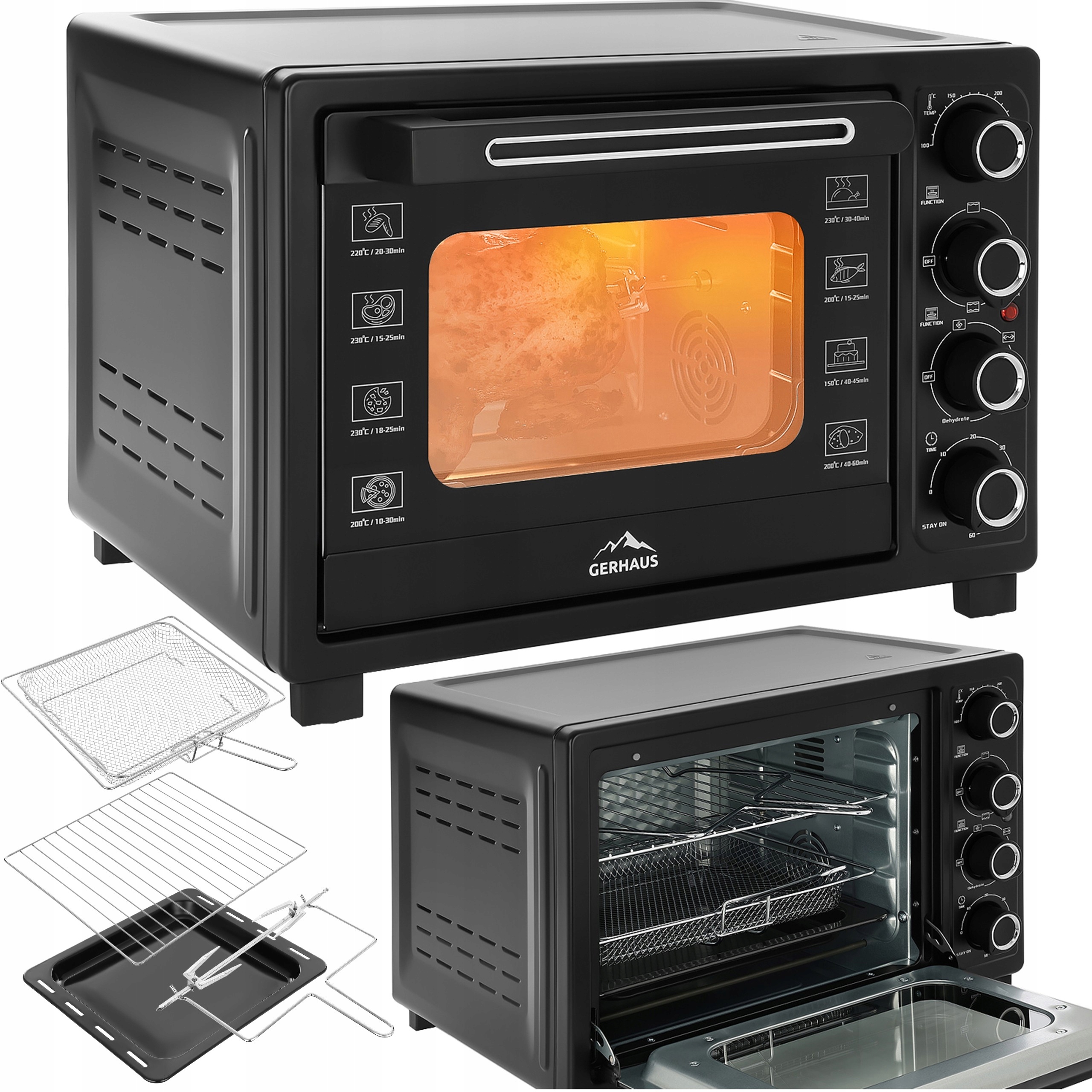 ELEKTRICKÁ RÚRA 45L 2000W TERMOOBEH RAŽEŇ GRIL SUŠIČKA - Allegro