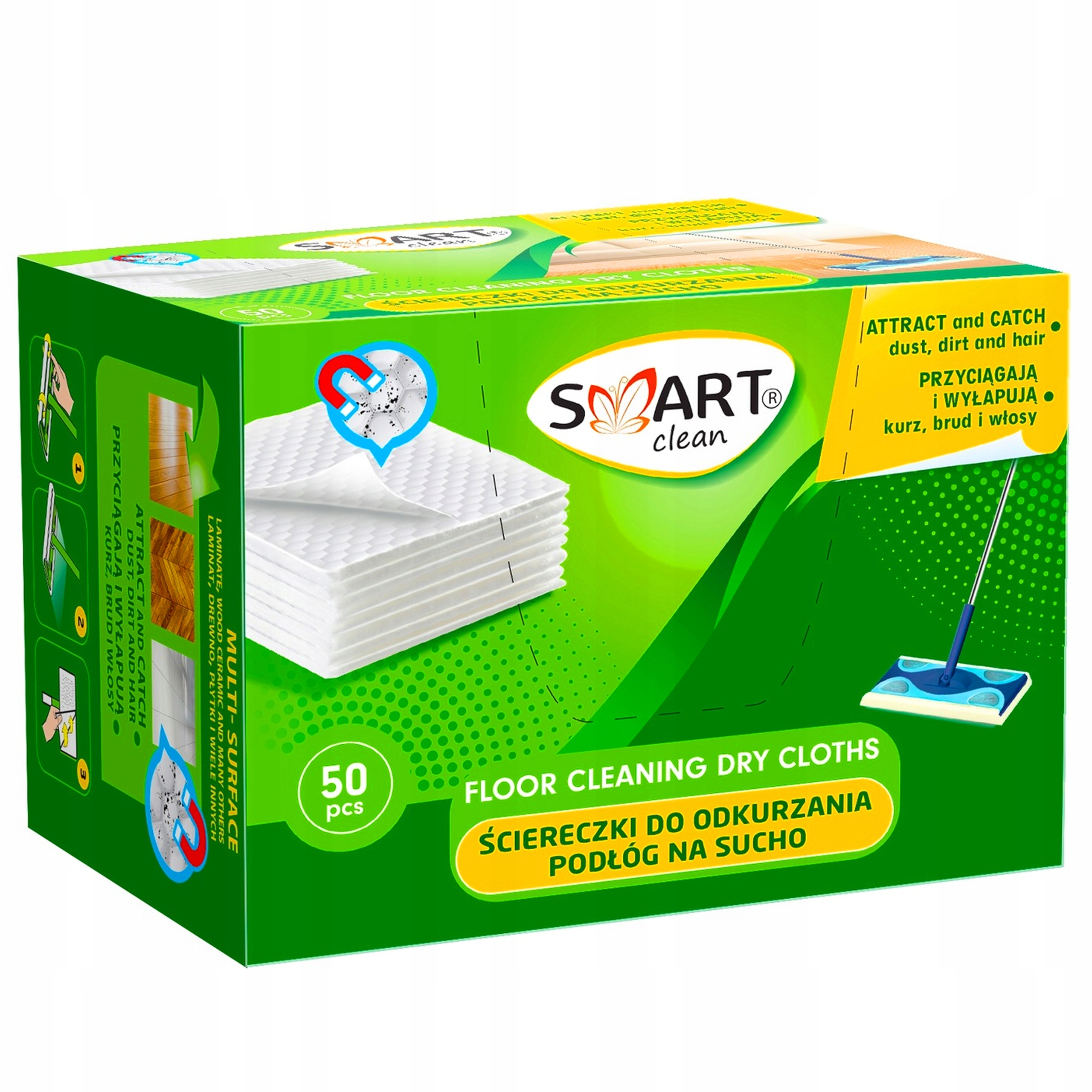 Ściereczki do odkurzania podłóg na sucho Smart Clean 50 szt ...