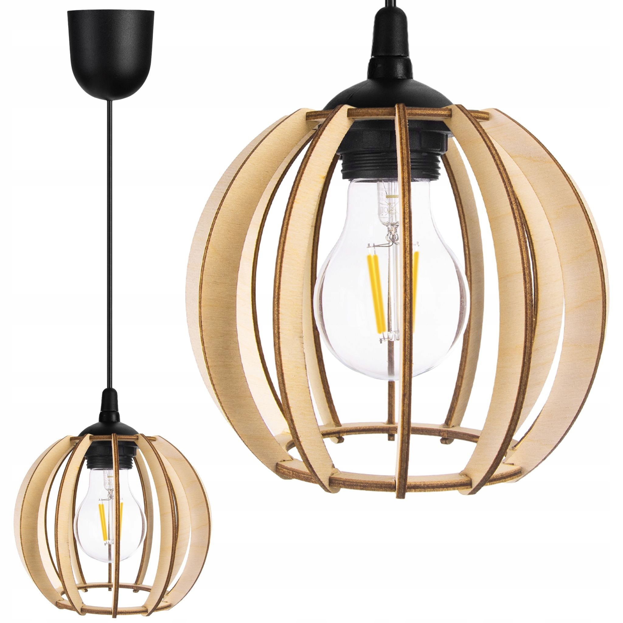 LAMPA SUFITOWA WISZĄCA DREWNIANA KULA Z DREWNA (5888) • Cena, Opinie ...