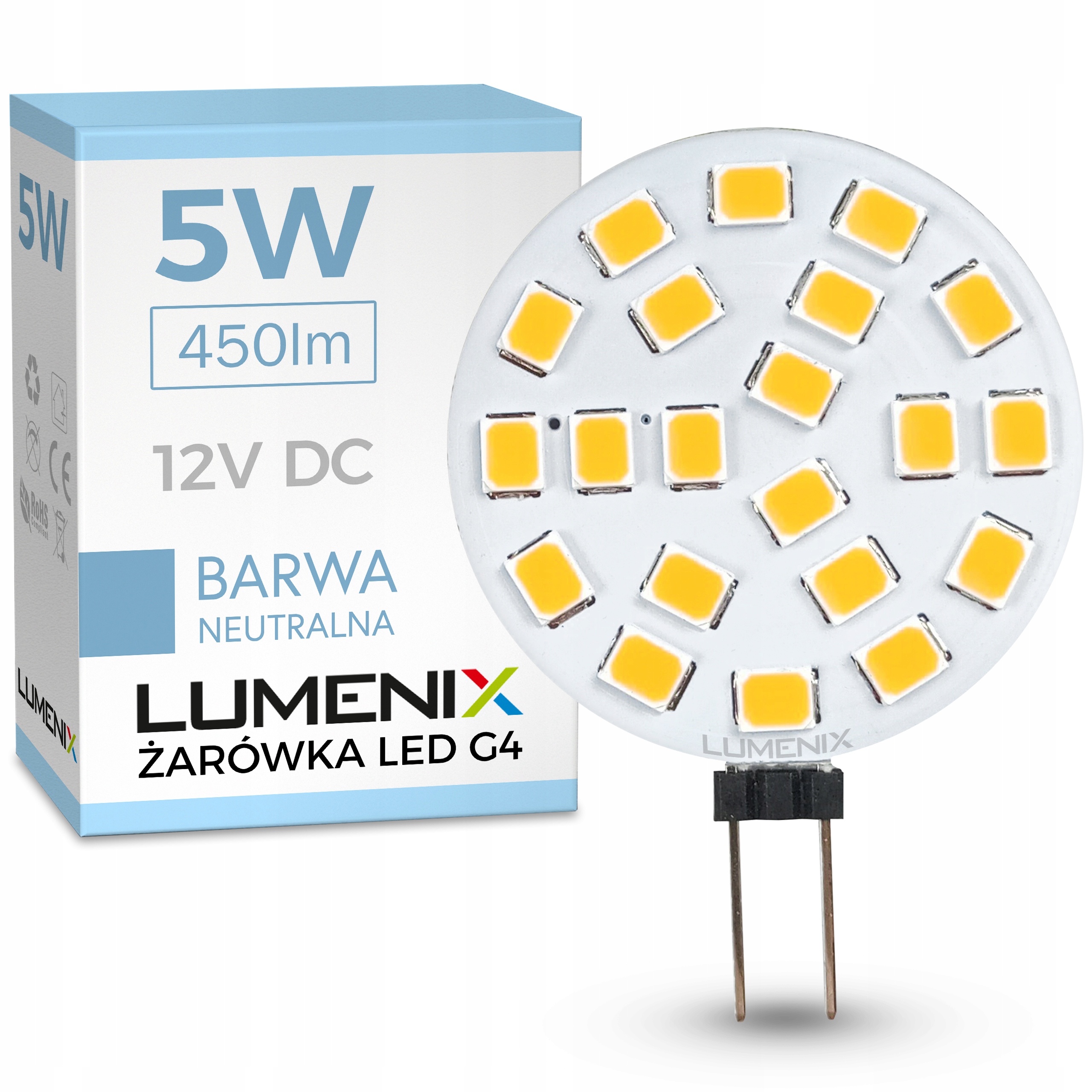 Żarówka LED G4 12V DC 5W 450lm BIAŁA NEUTRALNA talerzyk (5906190850416 ...
