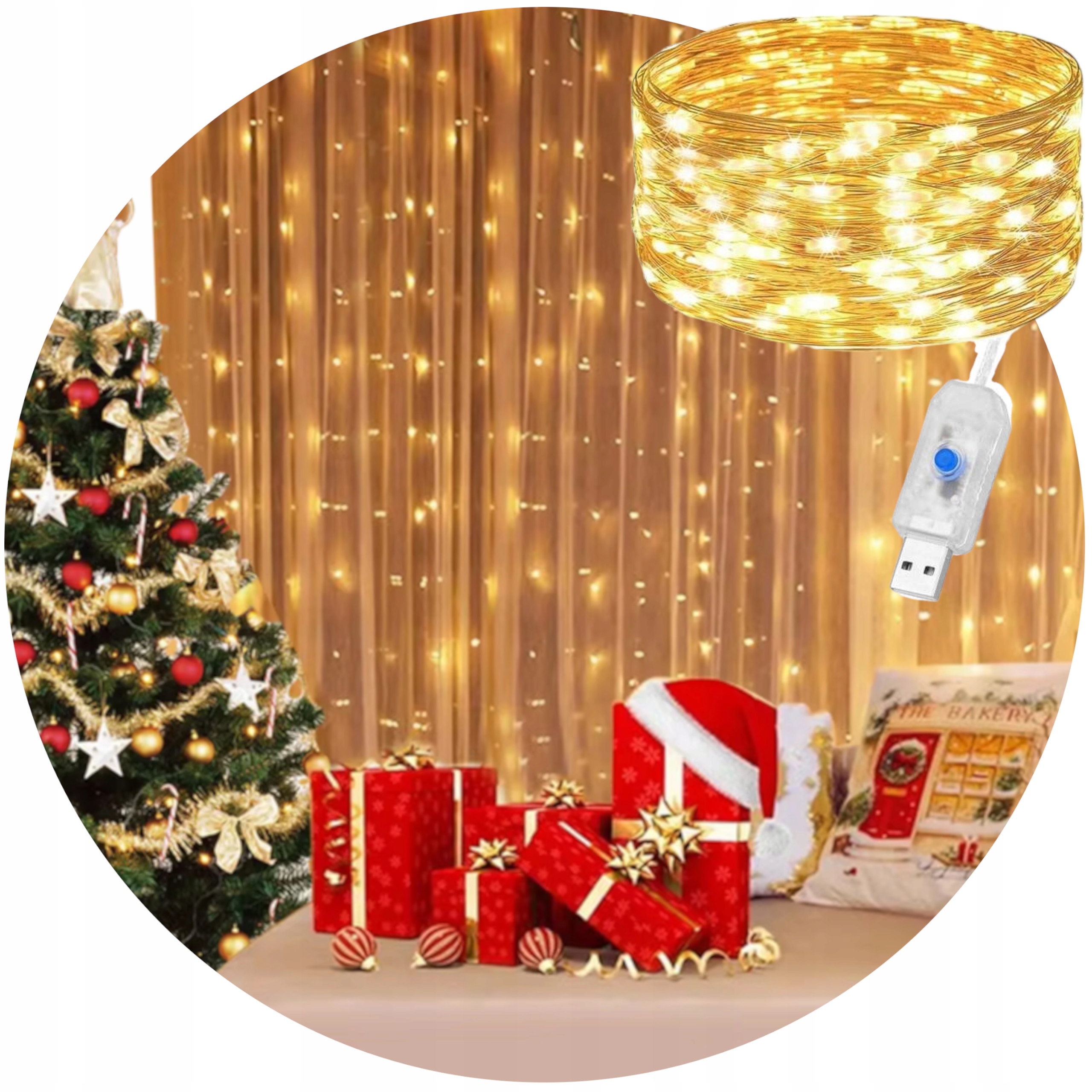 LAMPKI LED KURTYNA SWIETLNA NA DRUCIKU 300 LED GIRLANDA OKIENNA 3x3m ...