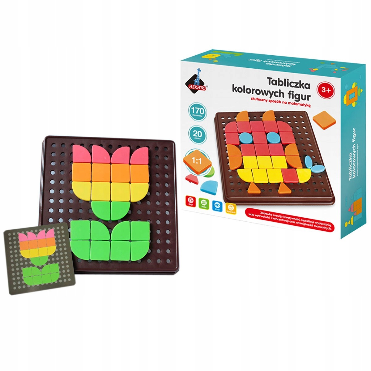 Askato TABLICZKA kolorowych figur MATEMATYKA Klocki UKŁADANKA 170 el ...