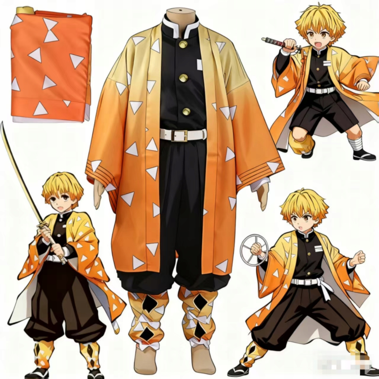 Anime Démon Slayer Cosplay Agatsuma Zenitsu - Komplett szett ruhával és ...