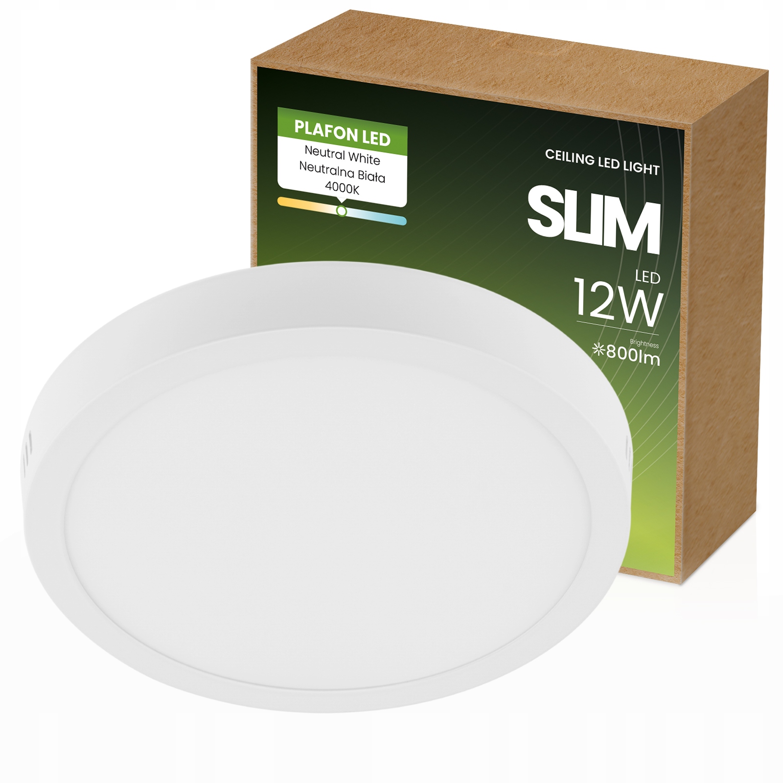 Panel LED 12W PLAFON NATYNKOWY OKRĄGŁY MOCNY LAMPA SUFITOWA OPRAWA ...