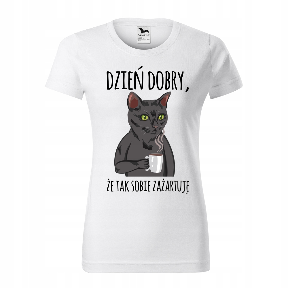 KOSZULKA Z NADRUKIEM ŚMIESZNY KOT DZIEŃ DOBRY DO PRACY DAMSKA BIAŁA XXL 14935128898 - Allegro.pl