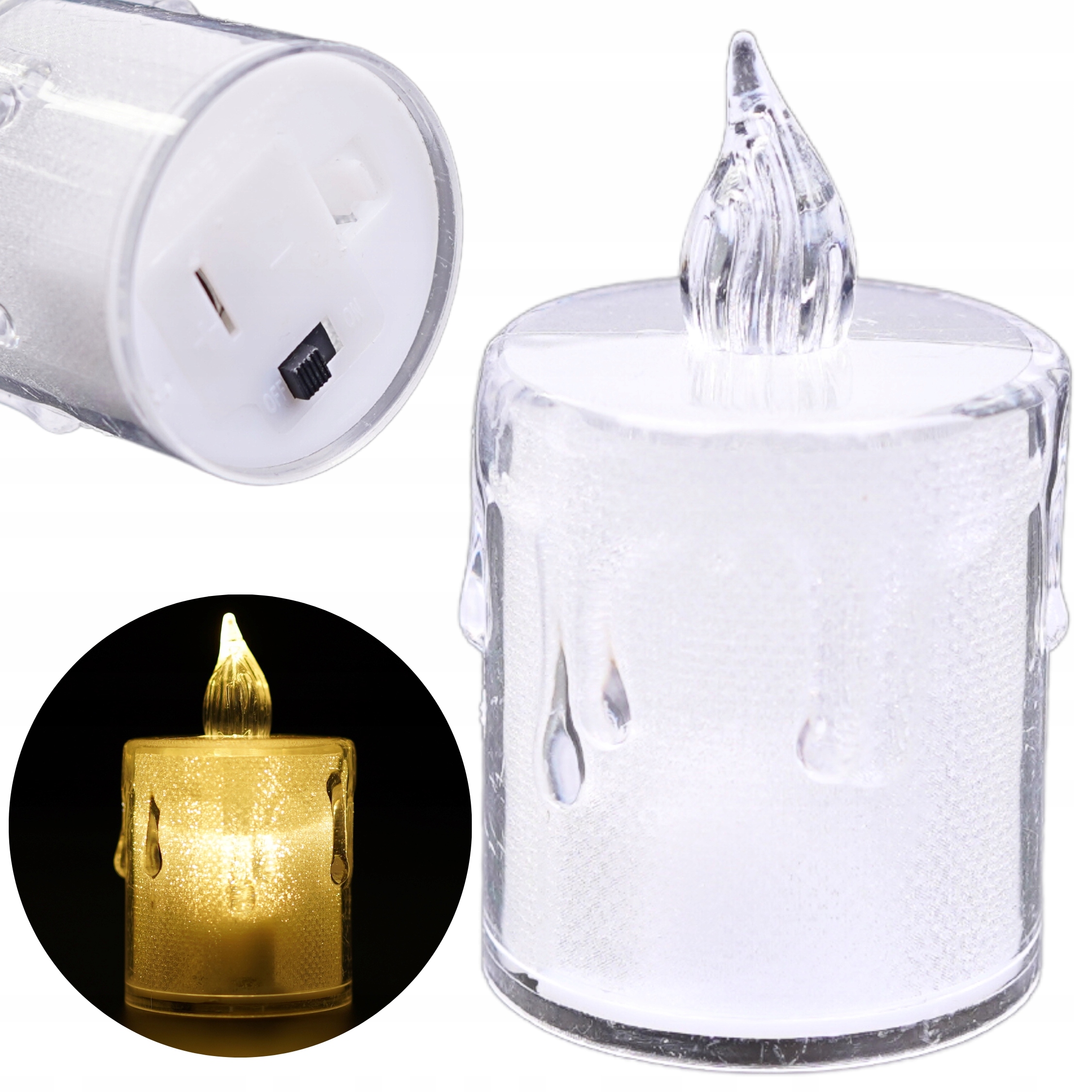 ŚWIECZKA LED NA BATERIE LAMPKA ZNICZ WKŁAD ŚWIATŁO CIEPŁE 6,5 CM ...