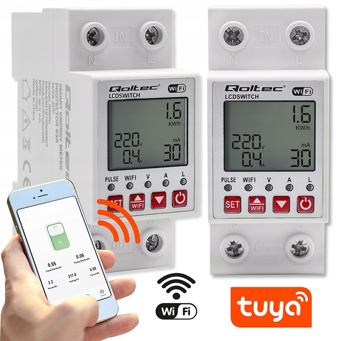 Qoltec Inteligentní relé 63A WiFi s elektroměrem DIN Tuya Timer - Allegro
