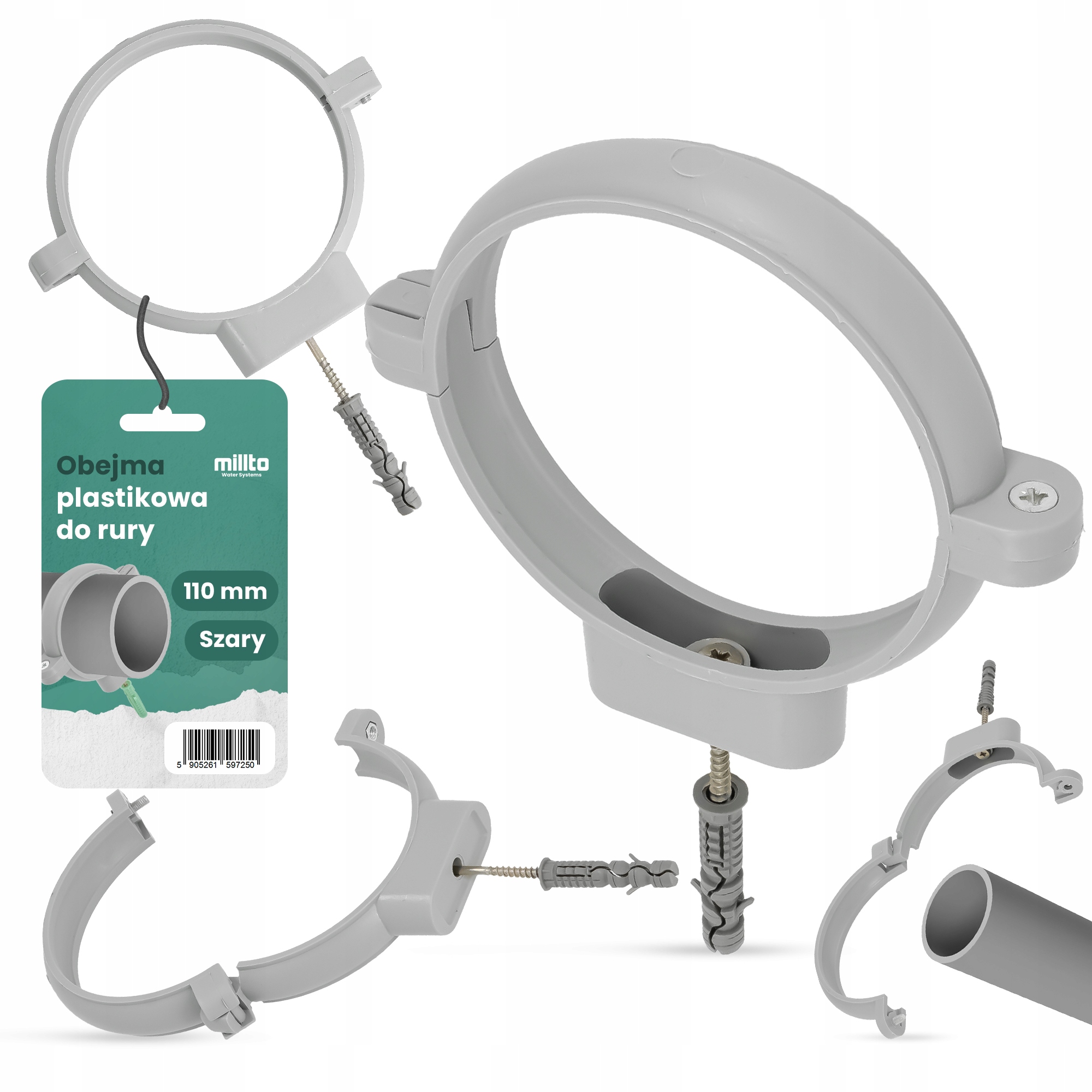 Obejma Rury 110 mm Uchwyt Rur KANALIZACJI PP PCV Plastikowa Nierdzewna ...