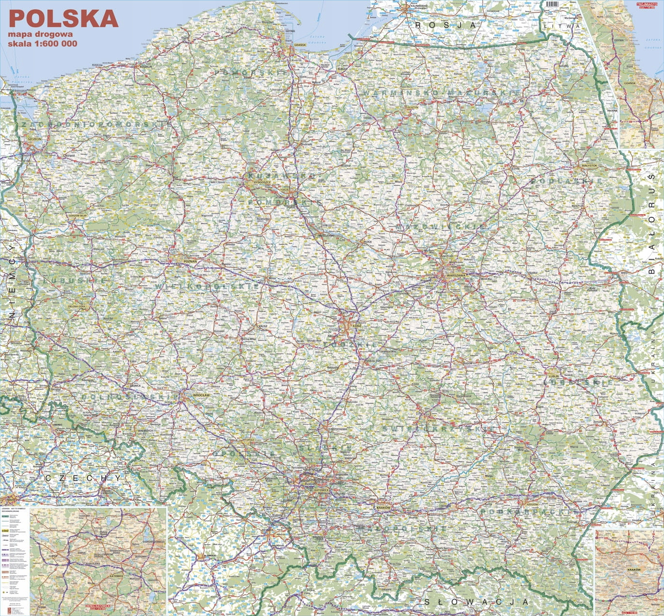 POLSKA 2024 MAPA ŚCIENNA DROGOWA SAMOCHODOWA 1:600 000 RURKI PCV - 149 ...