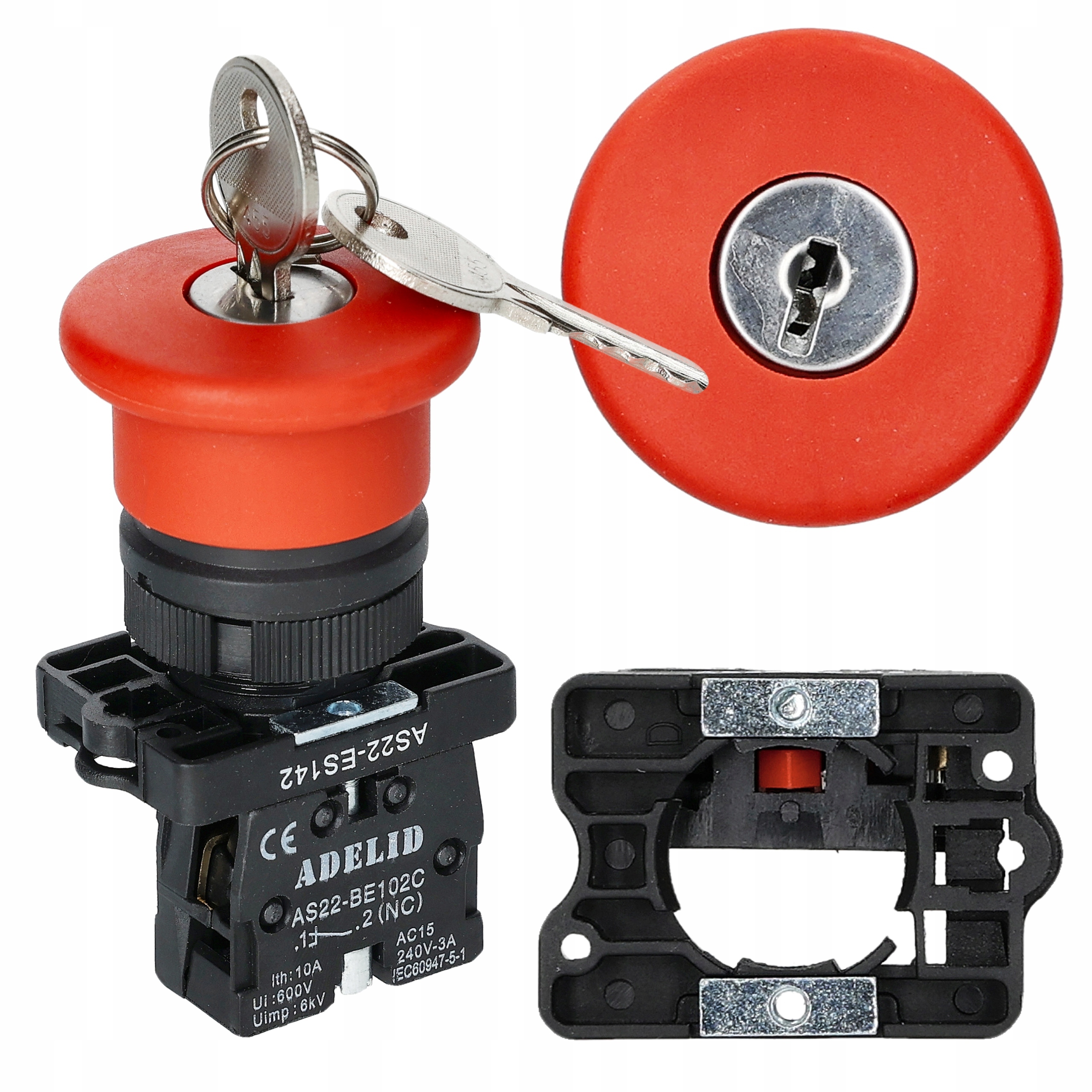 PRZYCISK BEZPIECZEŃSTWA GRZYBEK METALOWY Z KLUCZEM (5900378902768) • Cena, Opinie • Wyłączniki i ...