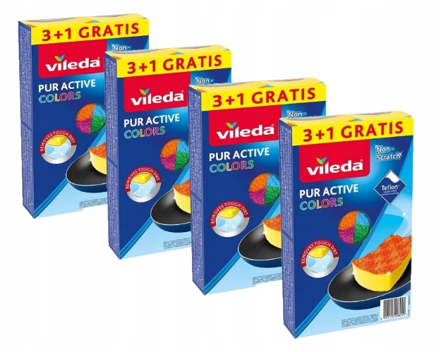 VILEDA PurActive Colors Zmywak kuchenny do Teflonu 4 szt. gąbka do ...