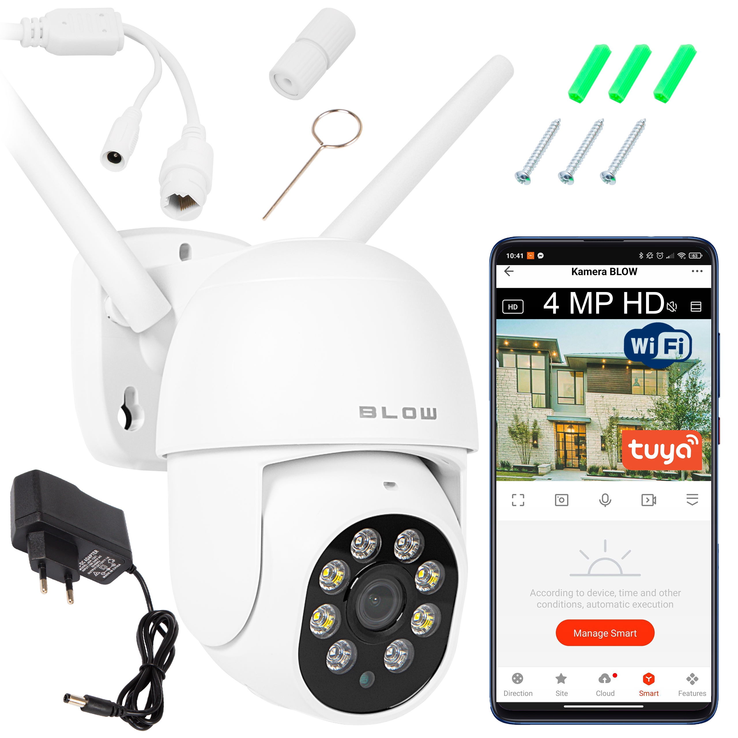 OBROTOWA KAMERA ZEWNĘTRZNA WIFI IP 4MPx WQHD ŚLEDZENIE AUDIO TUYA ...