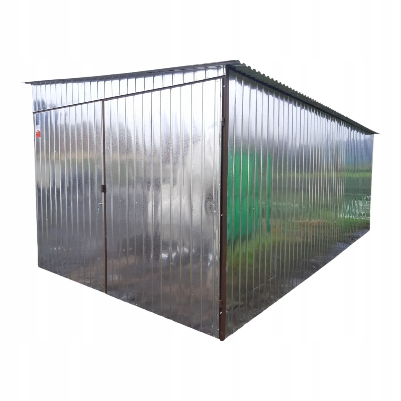 Garaż blaszany BLASZAK 3x6m drzwi dwuskrzydłowe spad dachu na prawo ...