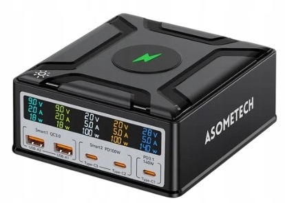 Inteligentna szybka ładowarka GaN 260W 868D Asometech 3xUSB-C 2xUSB-A - Sklep, Opinie, Cena w ...