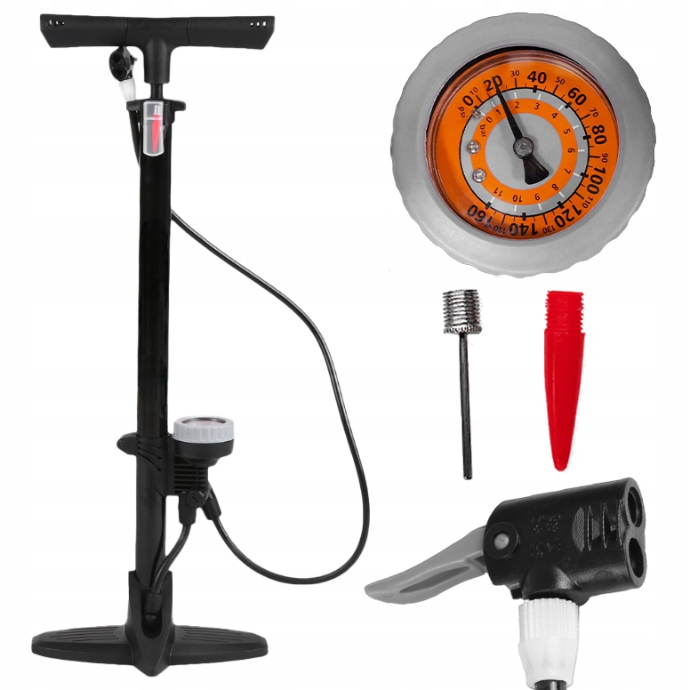 POMPKA ROWEROWA RĘCZNA SAMOCHODOWA PODŁOGOWA Z MANOMETREM DO ROWERU ...