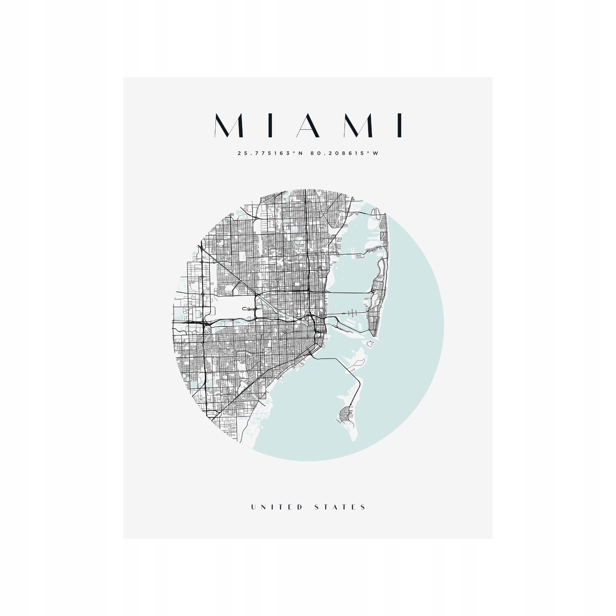 Plakat Mapa miasta Miami Stany Zjednoczone koło 50X70 cm (GG1-0079 ... Plakat Mapa miasta Miami Stany Zjednoczone koło 50X70 cm (GG1-0079 ...