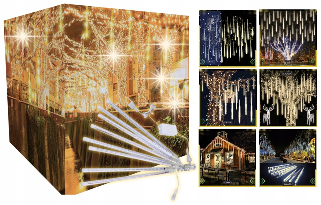 METEORY Lampki BIAŁE CIEPŁE Padający Śnieg Oświetlenie LED IP44 SOPLE ...