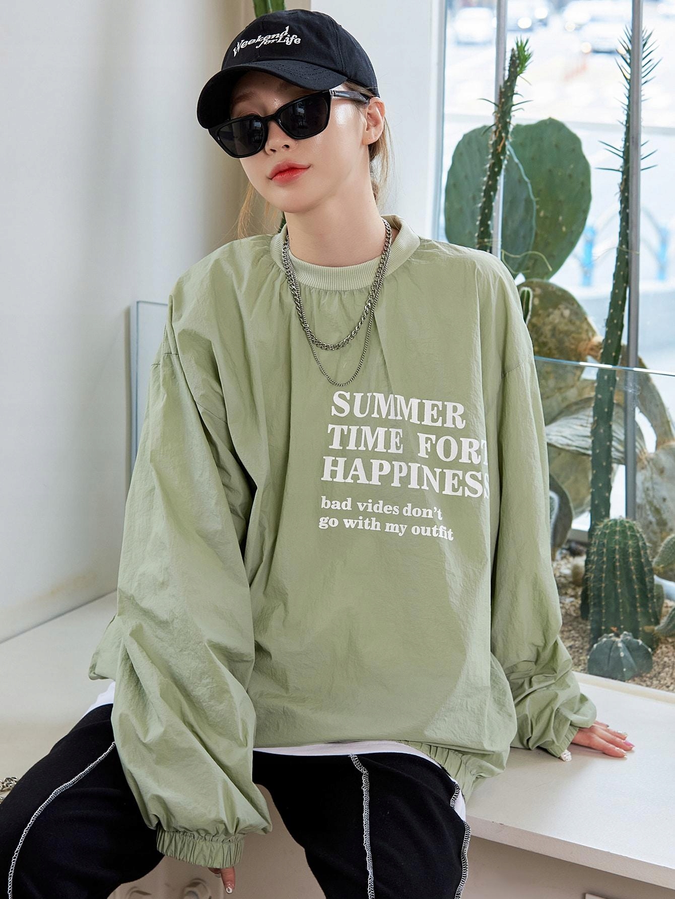 ZIELONA BLUZA CIENKA OVERSIZE PRINT NAPISY DŁUGI RĘKAW DAZY S • Cena, Opinie • Bluzy 17895574305 ...