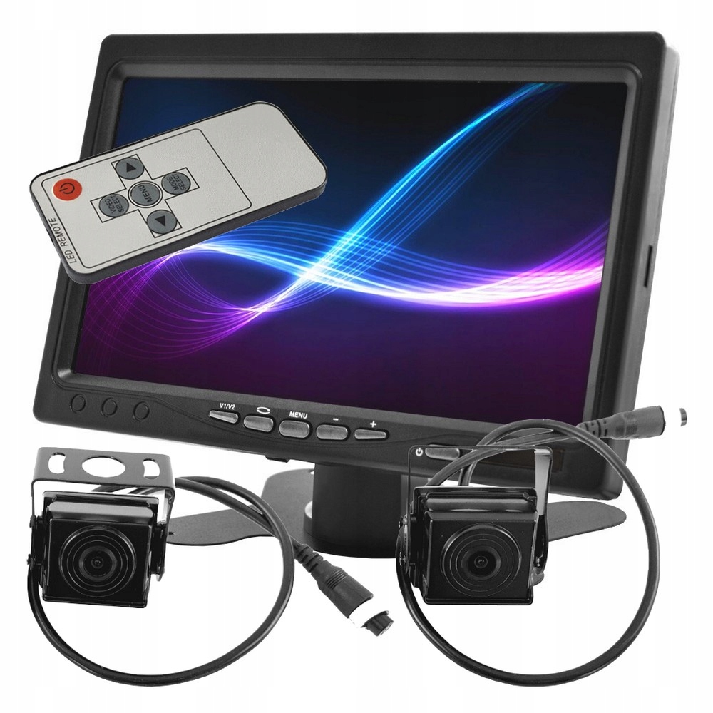Monitor samochodowy EKRAN 7 cali AHD HD 2x KAMERA cofania 4PIN 12V 24V ...