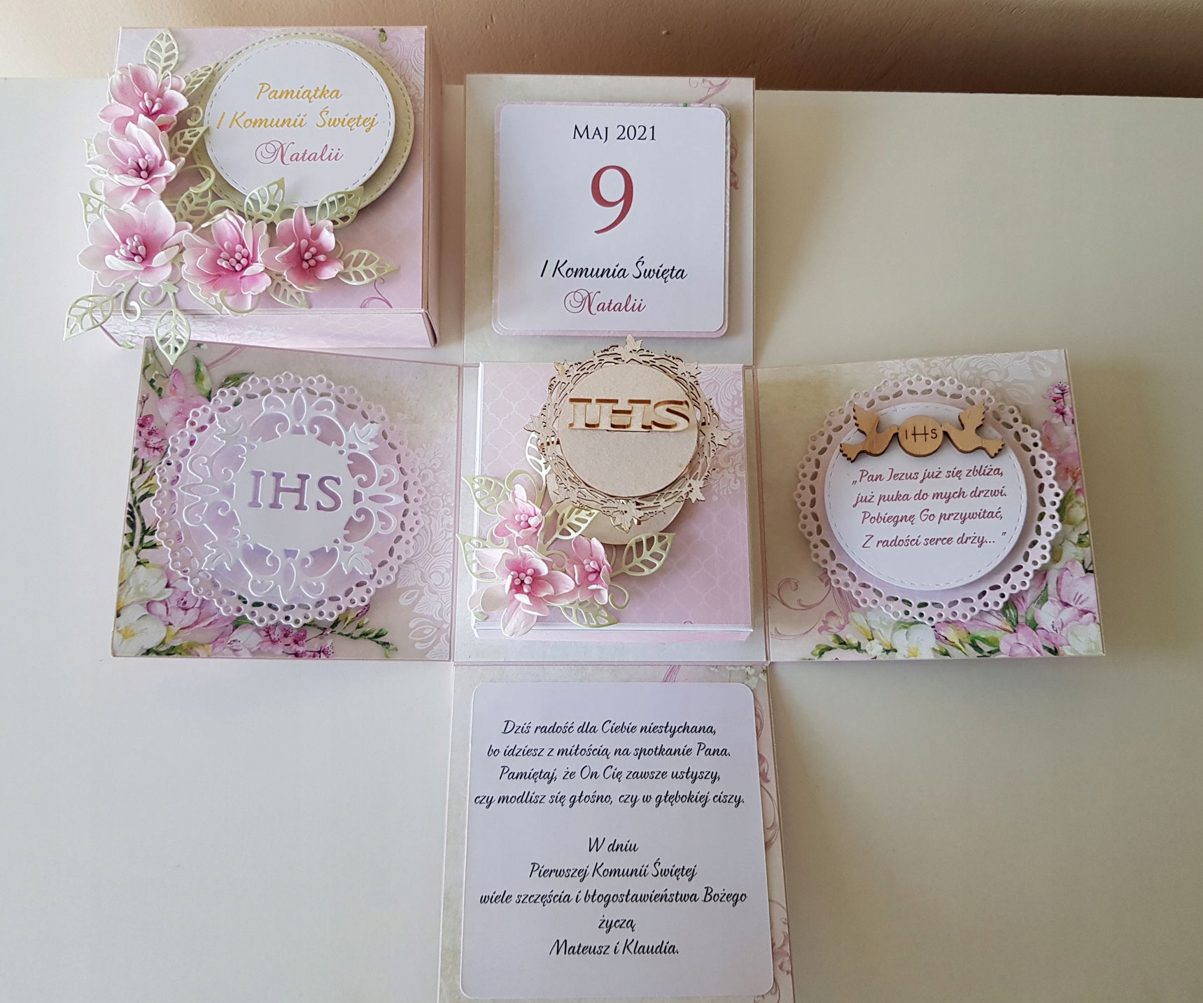 Exploding Box, kartka 3D Pamiątka KOMUNIA HandMade, Personalizacja ...