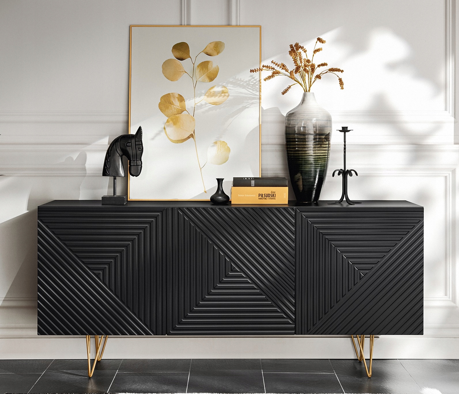 KOMODA 160cm DO SALONU / CZARNA / ELEGANCKI STYL (FUR) • Cena, Opinie ...