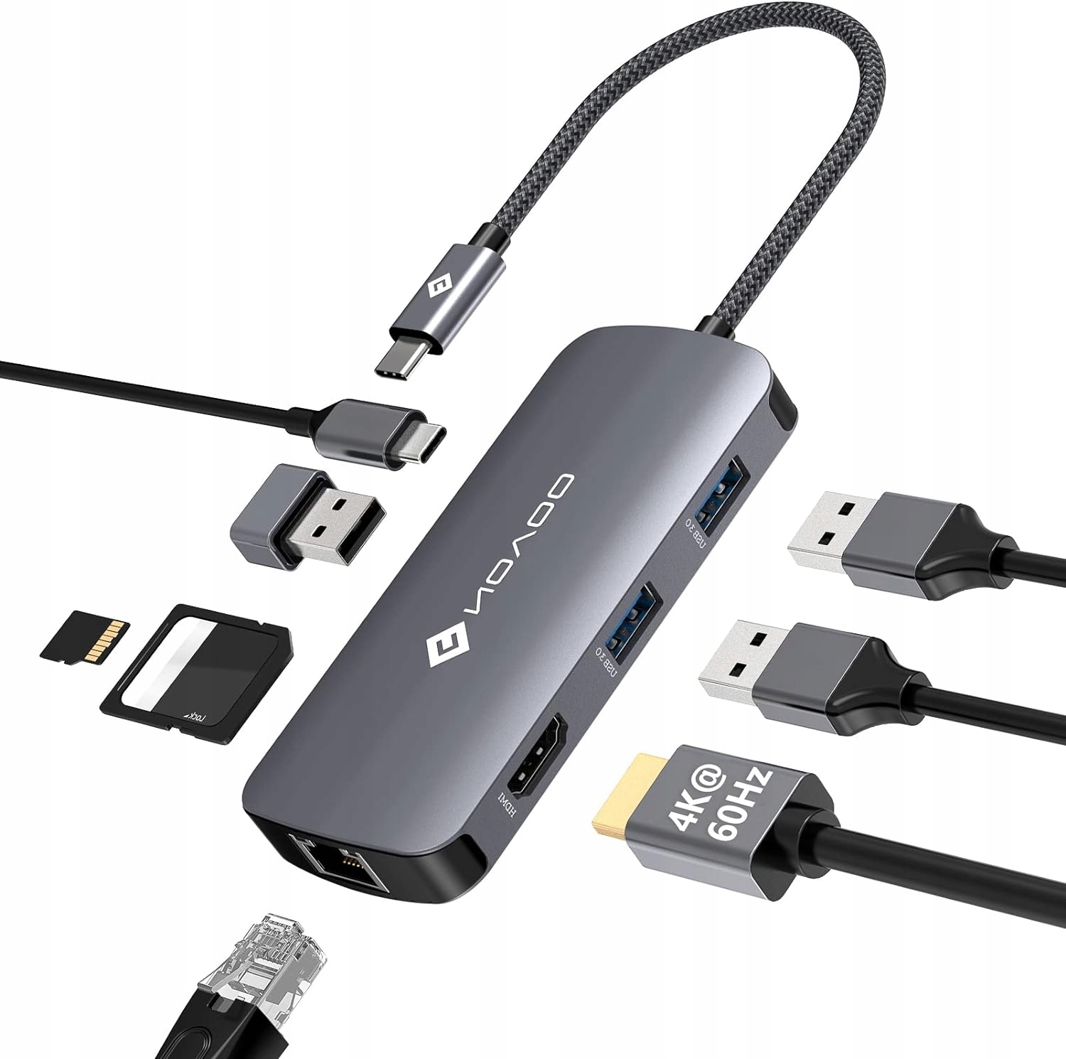NOVOO R8 PRO HUB USB-C ADAPTER 8 az 1-ben ELOSZTÓ HDMI ETHERNET SD ...