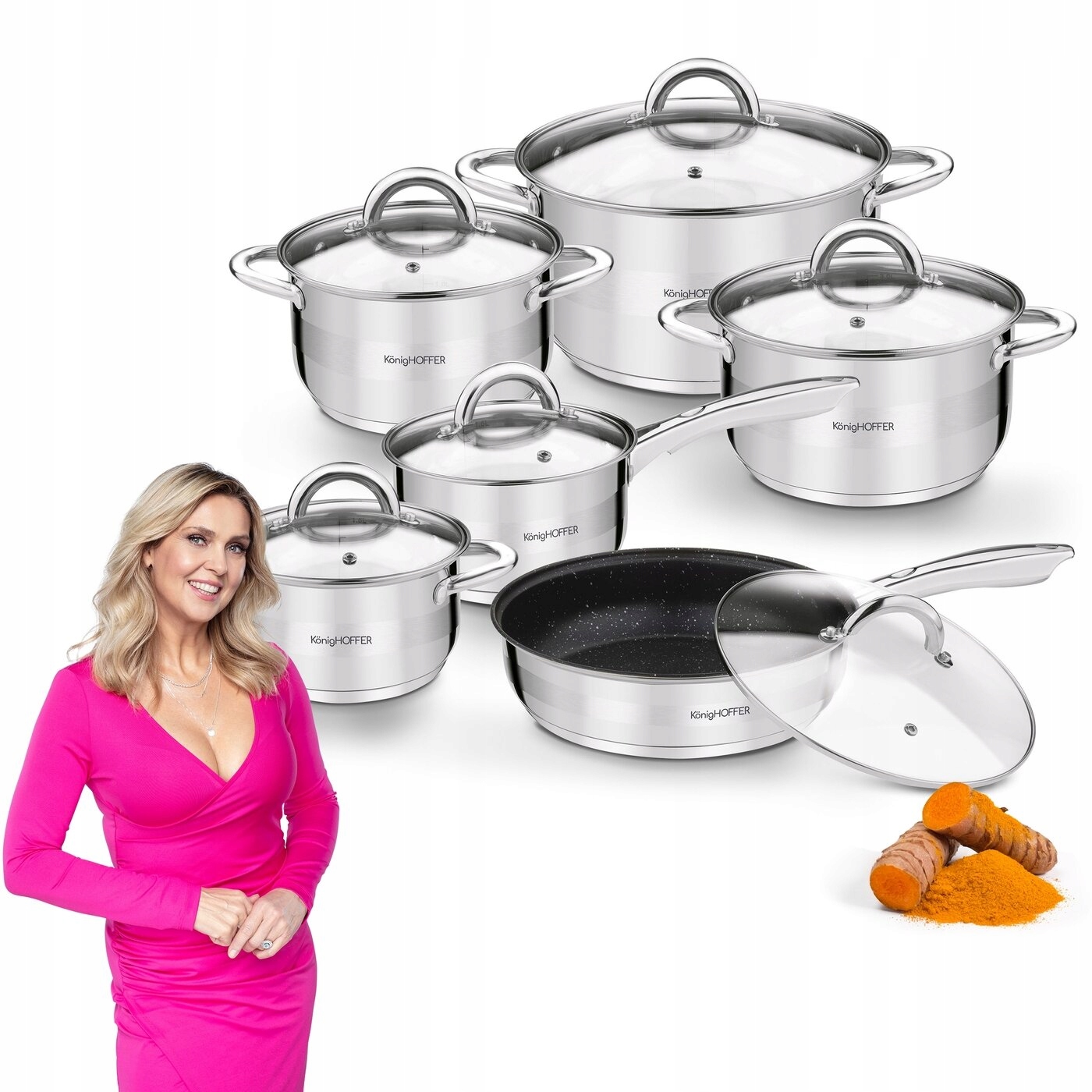 Zestaw GARNKÓW Patelnia POKRYWKA INDUKCJA Gaz Rondel Konighoffer Faro ...