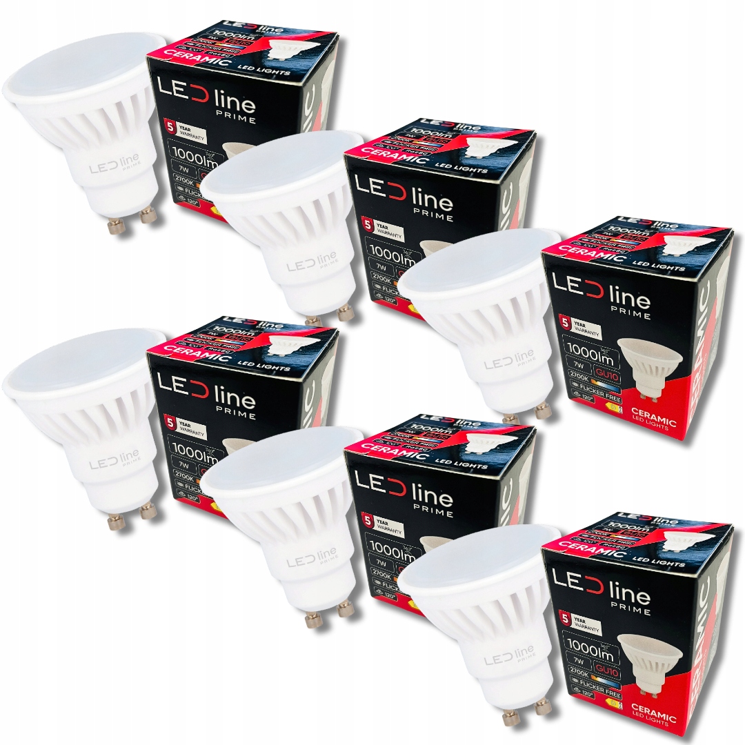 6x Żarówka LED line PRIME GU10 7W 2700K Ciepła 1000lm Ceramiczna MOCNA ... 6x Żarówka LED line PRIME GU10 7W 2700K Ciepła 1000lm Ceramiczna MOCNA ...