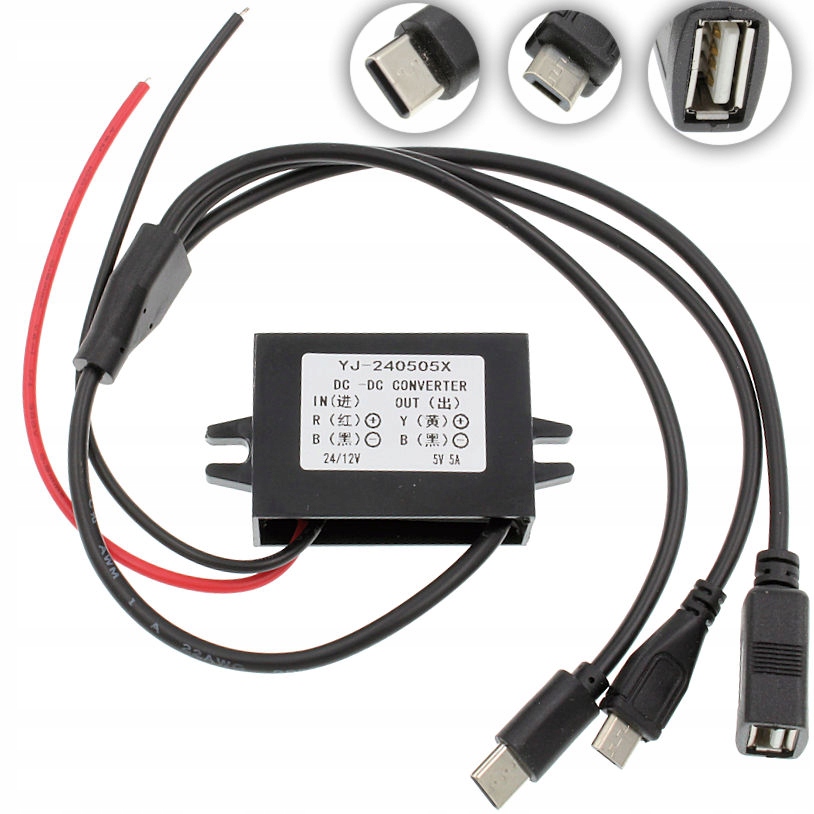 Przetwornica Ładowarka Samochodowa USB Micro Step Down 5V 5A 12V 24V ...