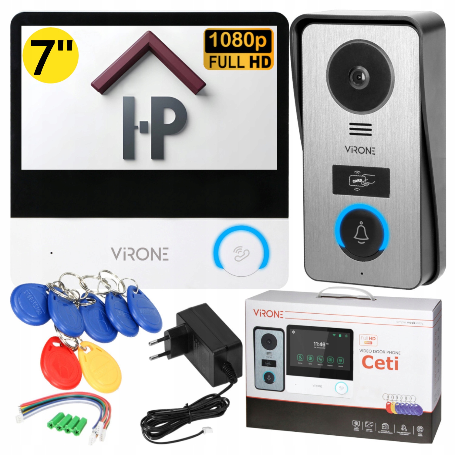 WIDEODOMOFON VIDEO DOMOFON FULL HD 7" CZYTNIK BRELOK MENU PL FURTKA + BRAMA (5908254843303 ...