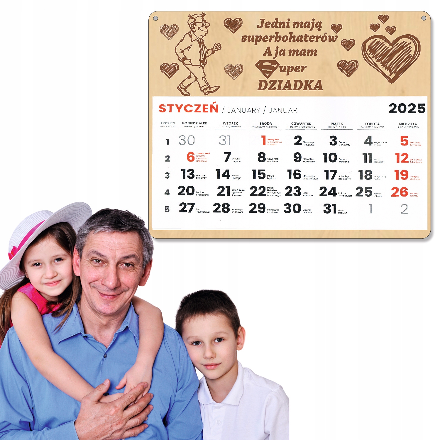 KALENDÁR NA ROK 2025 DEŇ DEDKA SUPER DEDKO ZÁVESNÝ NÁSTENNÝ - Allegro