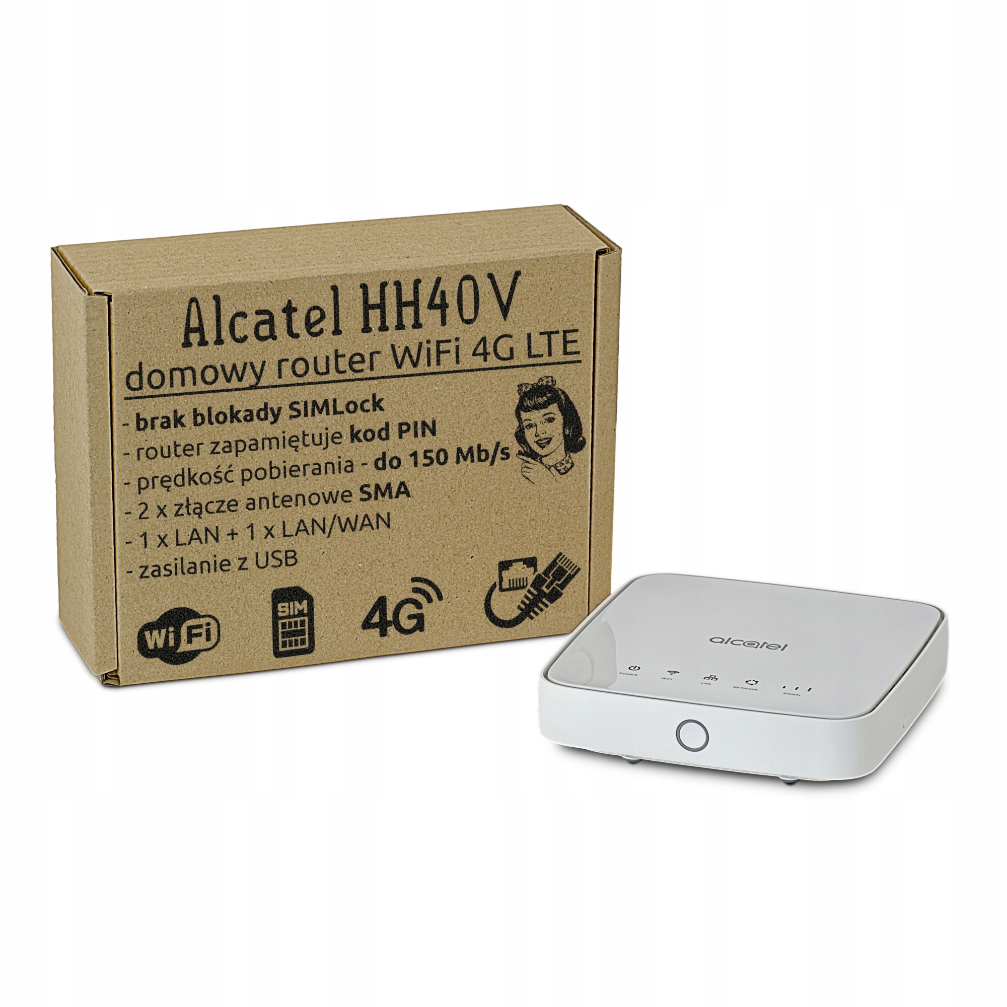 Router Alcatel HH40V Wi-Fi 4 modem LTE 4G cat4 150 Mbps internet domowy ...