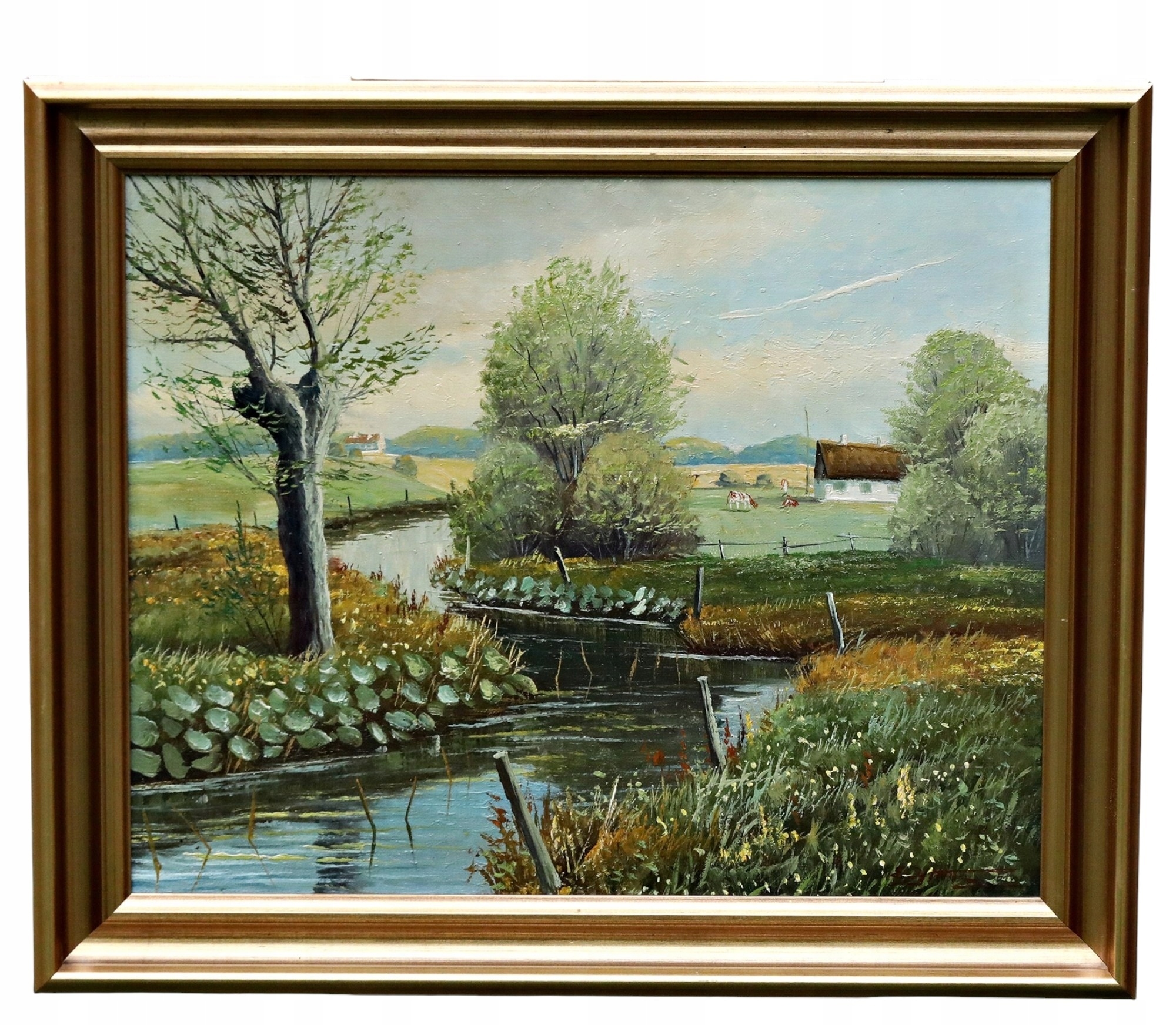 ERIK YTTING (1921-?) - LETNI PEJZAŻ WIEJSKI Z RZECZKĄ STARY OBRAZ ...