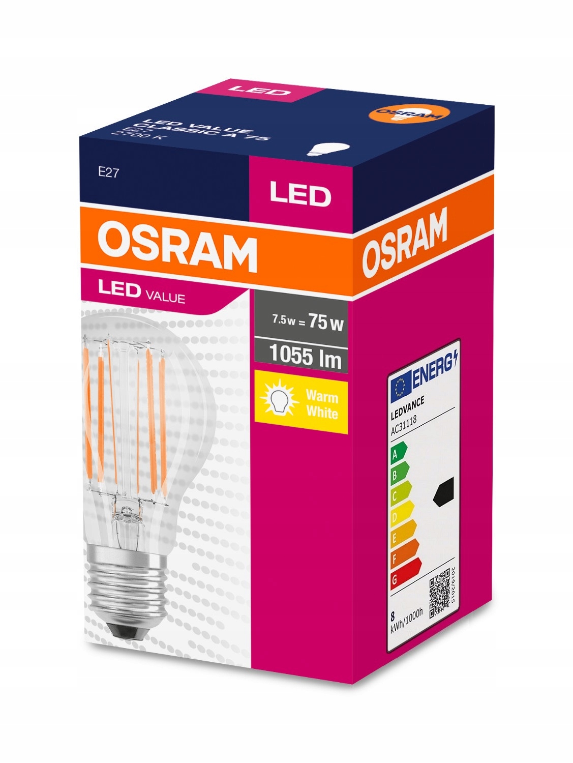 Żar. LED FILAMENT E27 7,5W 75W 1055lm 2700K OSRAM (4058075288669) • Cena, Opinie • Źródła ...