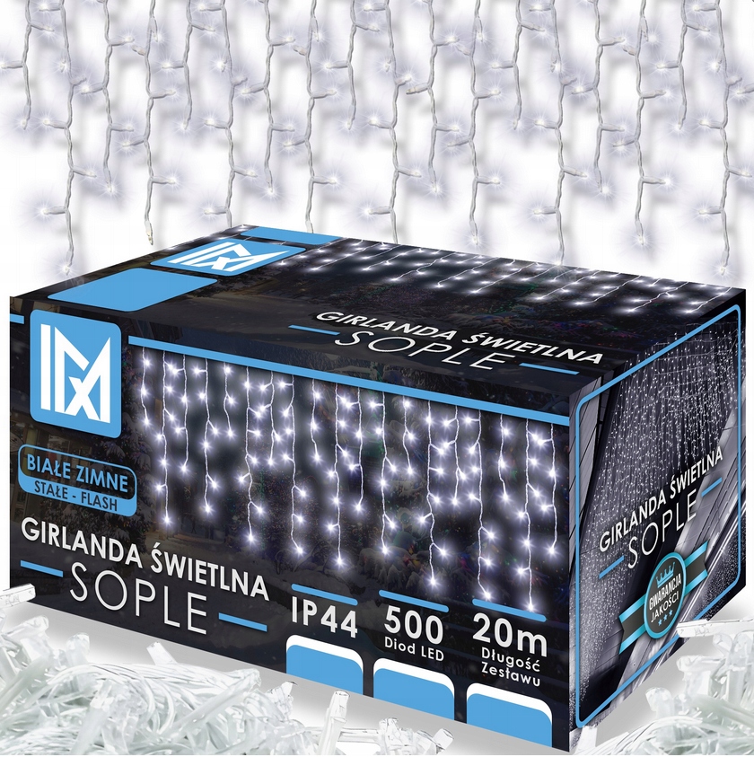 Kurtyna świetlna sople 301 - 500 lampek • Cena, Opinie - Allegro