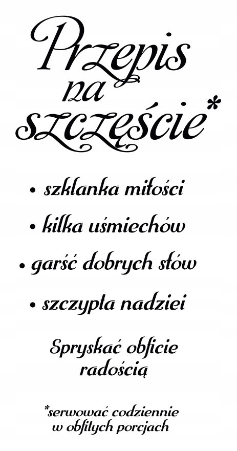 Naklejka napis ścienny ściany PRZEPIS na szczęście • Cena, Opinie - Allegro