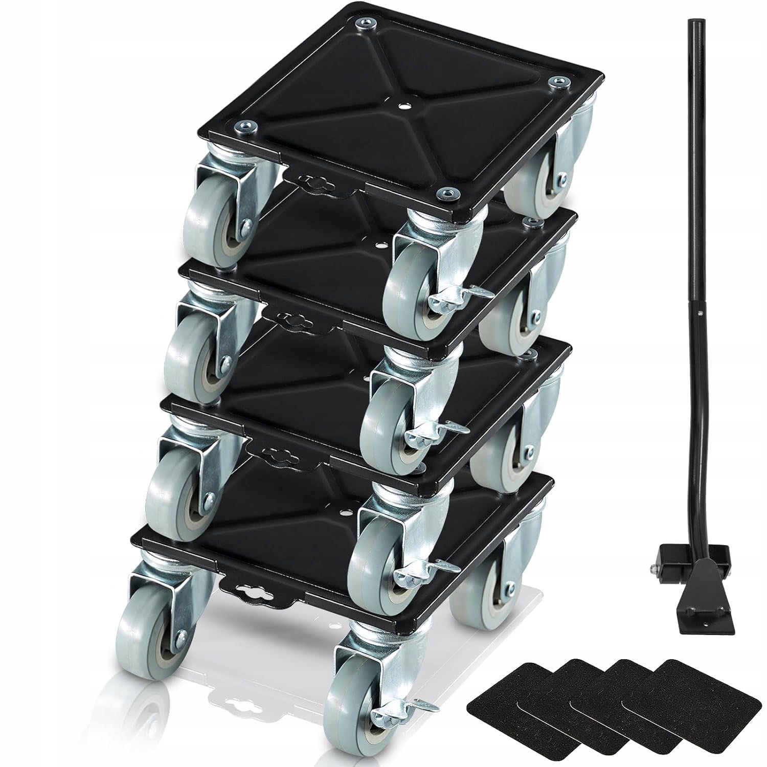 ZESTAW ROLKI DO TRANSPORTU PRZESUWANIA MEBLI HAMULCE 300KG DŁUGA RĄCZKA ...