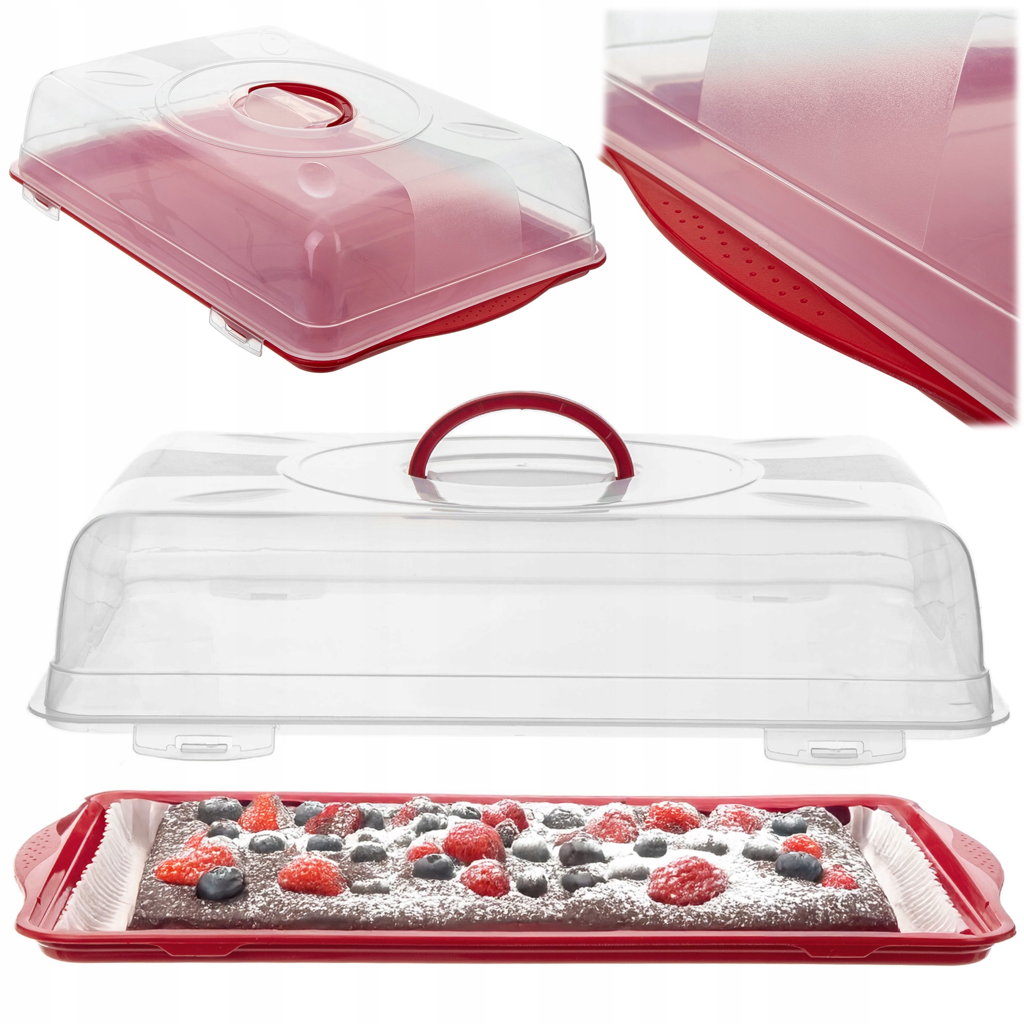 NÁDOBA NA DORT PEČENÍ KOLÁČ S VÍKEM ORGANIZÉR KRABIČKA VELKÝ BOX 46 cm ...