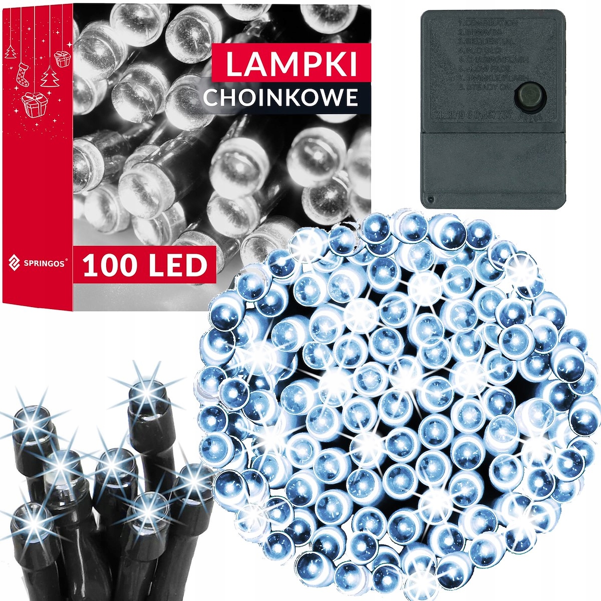 LAMPKI CHOINKOWE 100 LED 8,5m ZEWNĘTRZNE WEWNĘTRZNE ŚWIĄTECZNE BIAŁE ...