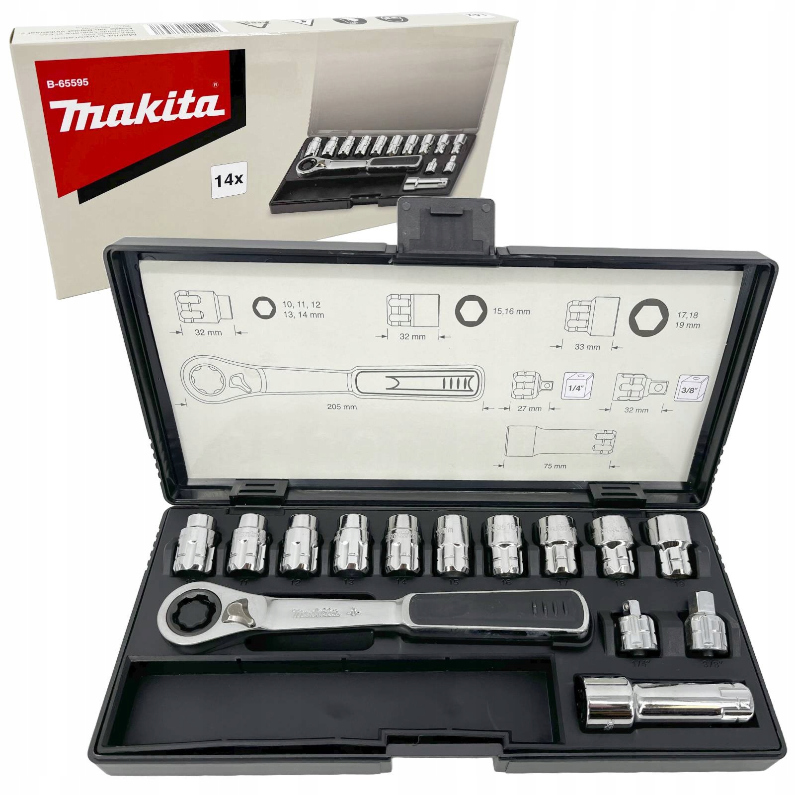 Zestaw narzędzi MAKITA B-65595 nasadki przelotowe grzechotka 14el ...