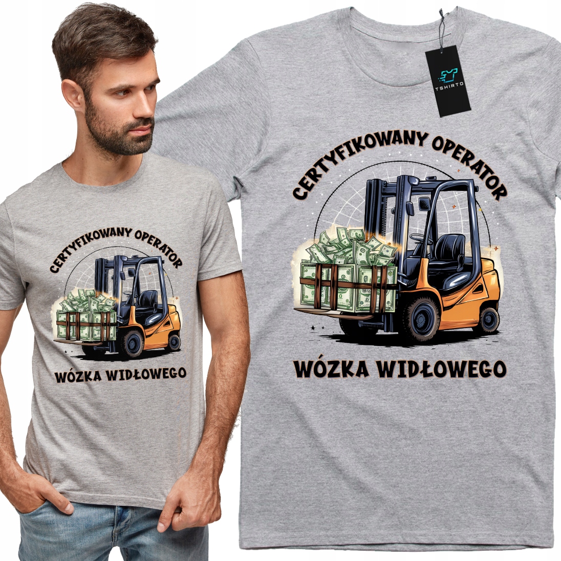 KOSZULKA CERTYFIKOWANY OPERATOR WÓZKA WIDŁOWEGO PREZENT DLA OPERATORA M • Cena, Opinie • T ...