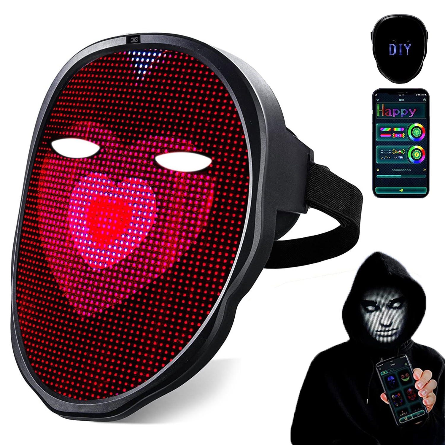 MASKA PEŁNOTWARZOWA LED ŚWIECĄCA NA HALLOWEEN - WZORY MOŻNA EDYTOWAĆ ZA ...