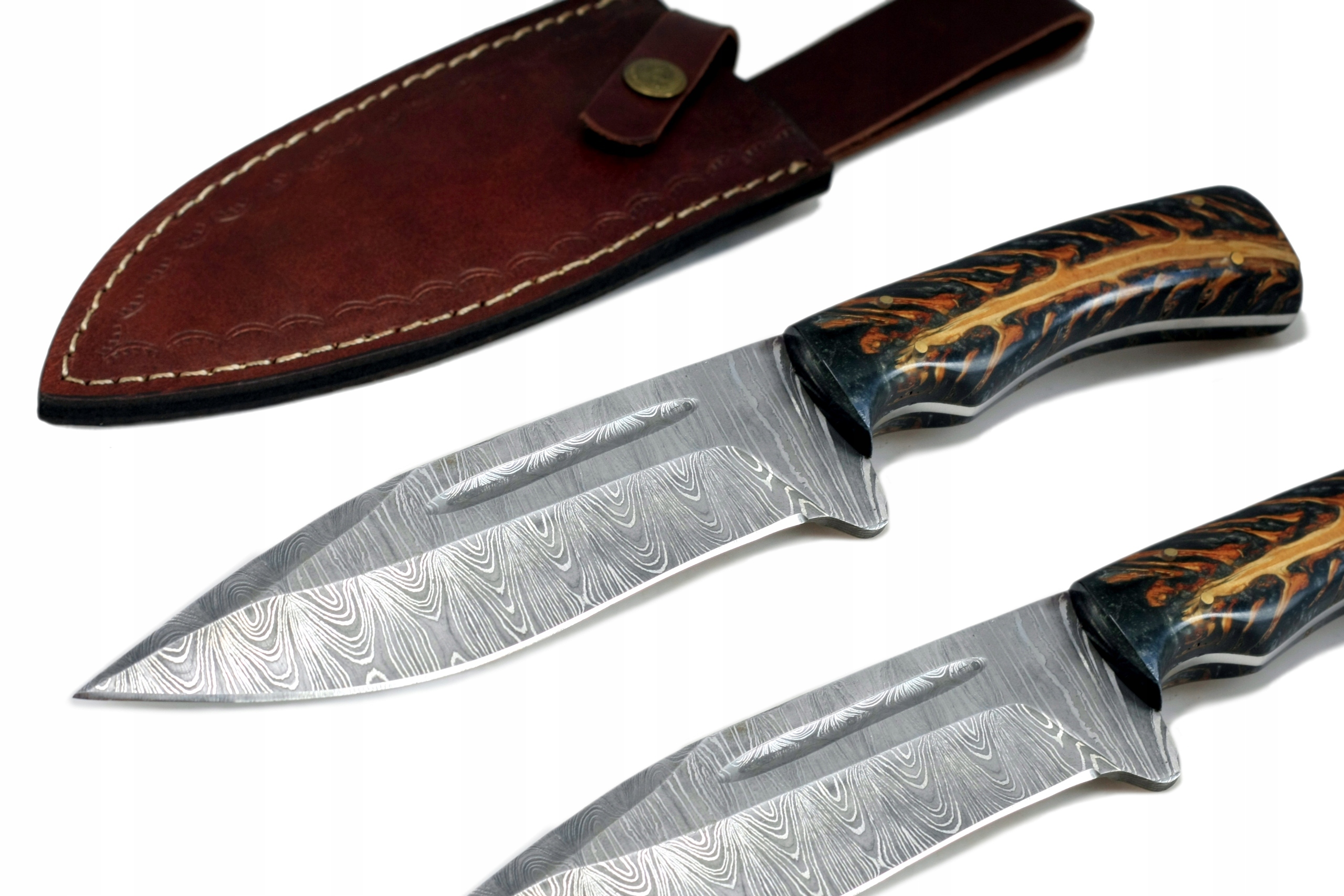 Nóż taktyczny myśliwski Bowie survival stal damasceńska skórzane etui ... Nóż taktyczny myśliwski Bowie survival stal damasceńska skórzane etui ...