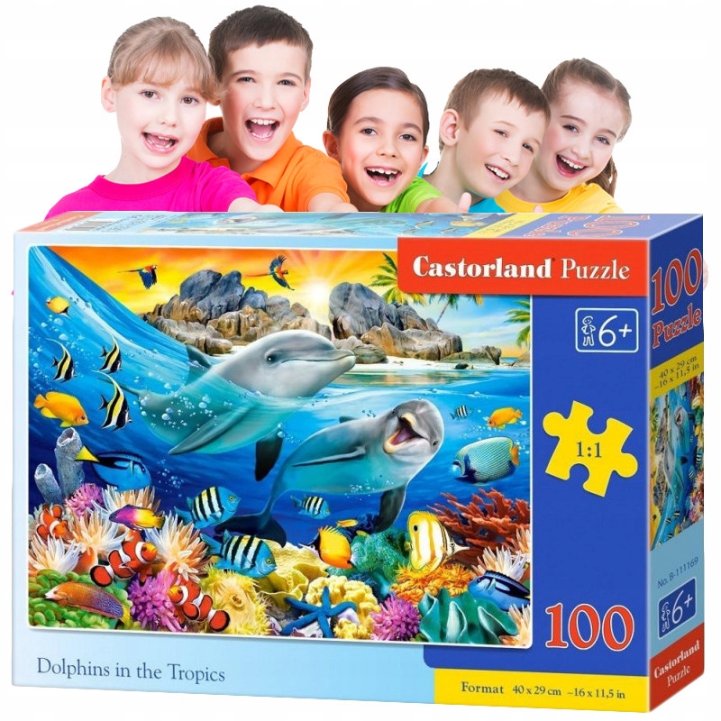 CASTORLAND Puzzle dla DZIECI 100 Delfiny CIEKAWE Ogromna Radocha Super ...