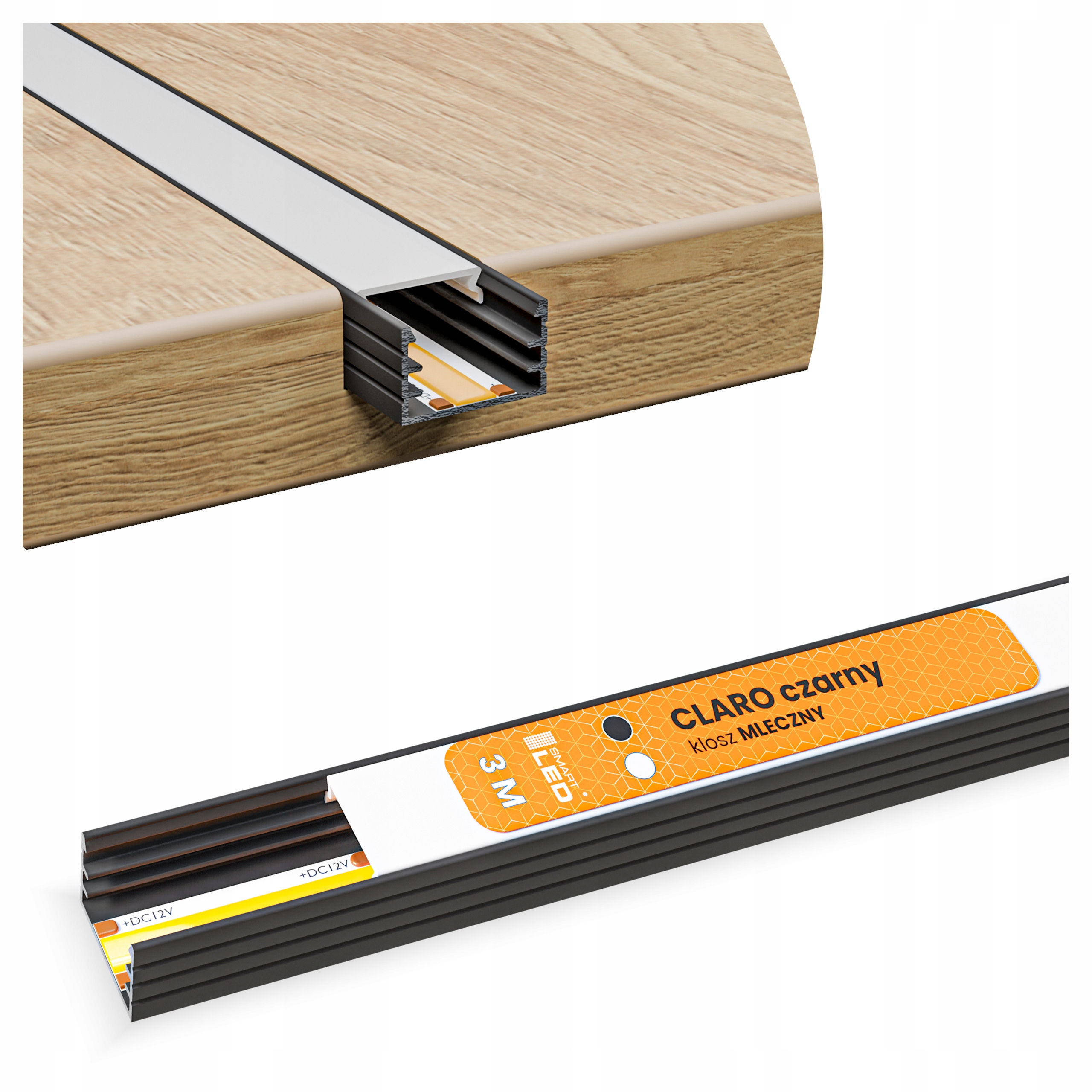 Profil LED Aluminiowy Do Taśma Czarny Natynkowy / Wpuszczany + Klosz 3m ...