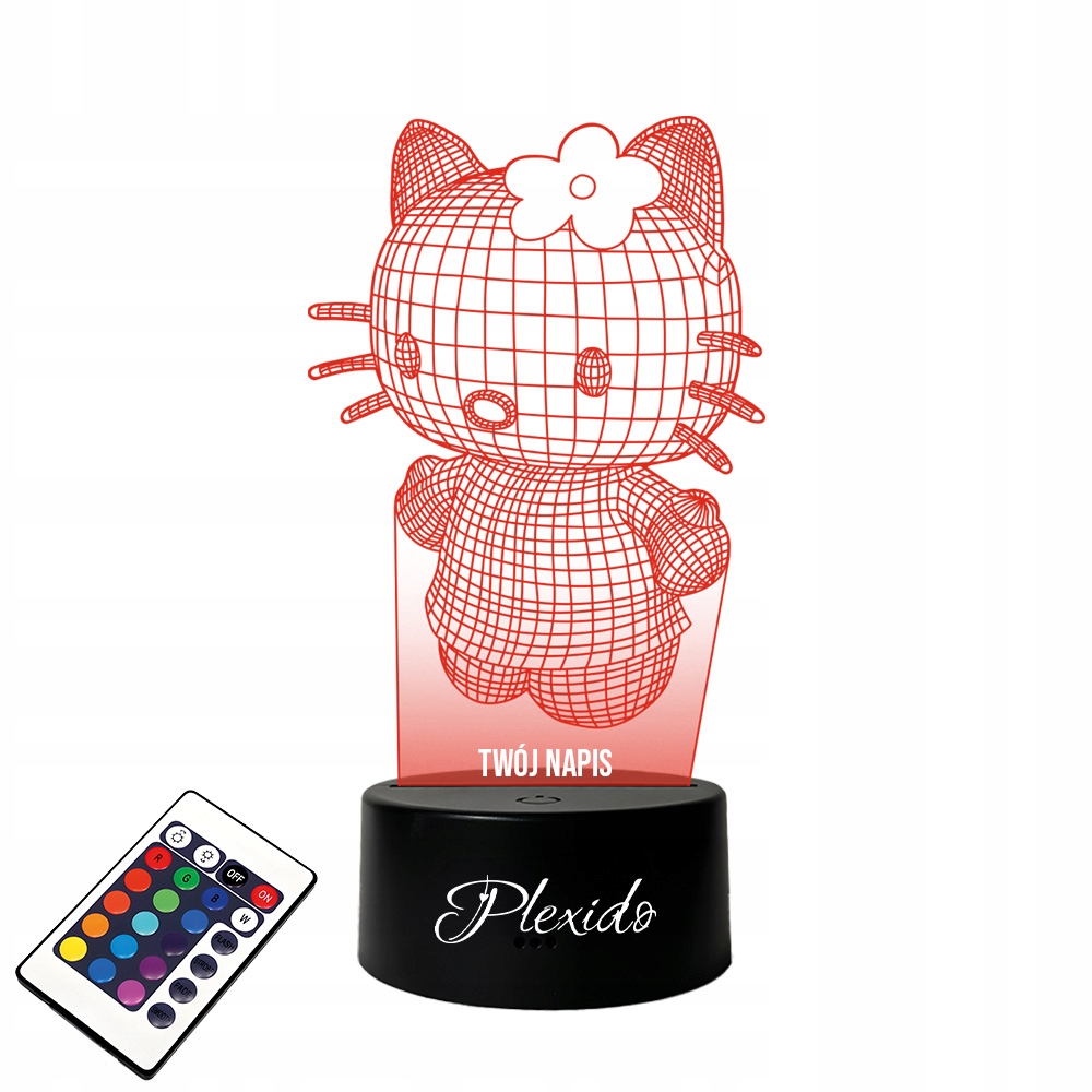 HELLO KITTY 3D LED LÁMPA ÜVEGEN RGB + TÁVIRÁNYÍTÓ 16 SZÍNBEN, (5905342821298) • Ár, Vélemények ...