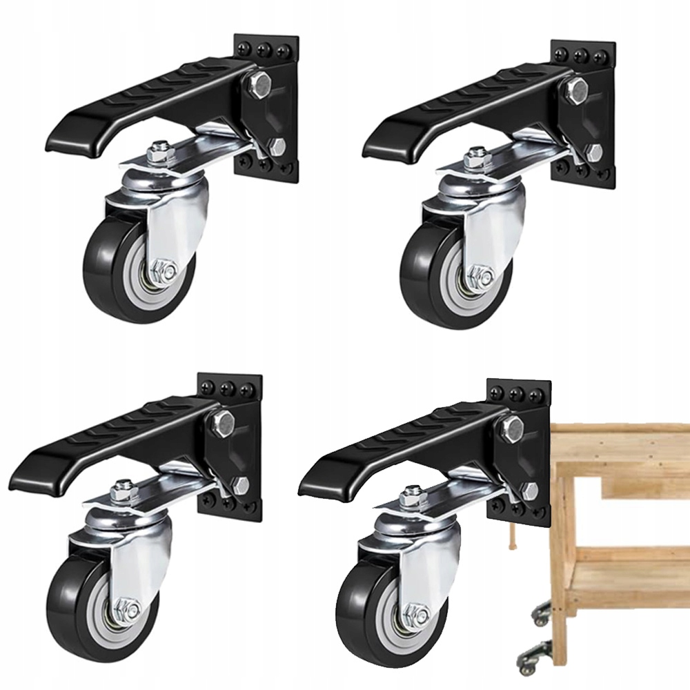 OTOČNÉ KOLIESKA 65mm 300kg KOVO-GUMOVÉ KOLIESKA SADA PRE VOZÍKY BRZDA ...